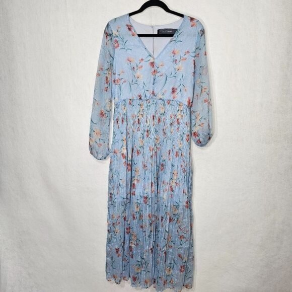 Mind Code | Dresses | Code Mode Blue Floral Accordion Pleated Midi ...